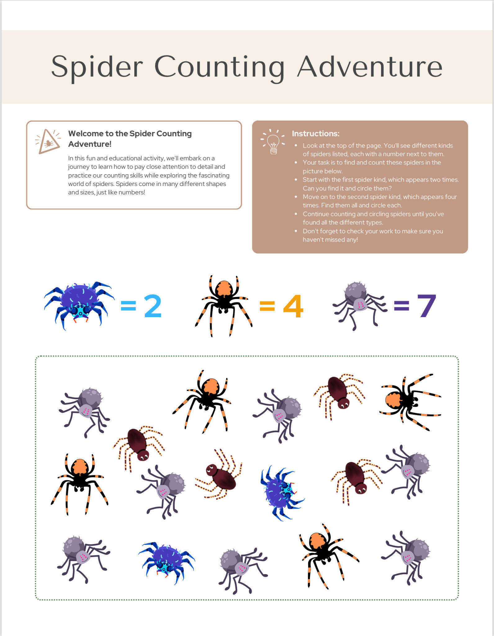 Kids 10 Page Spring Spider Printable- Discover the Fascinating World of ...