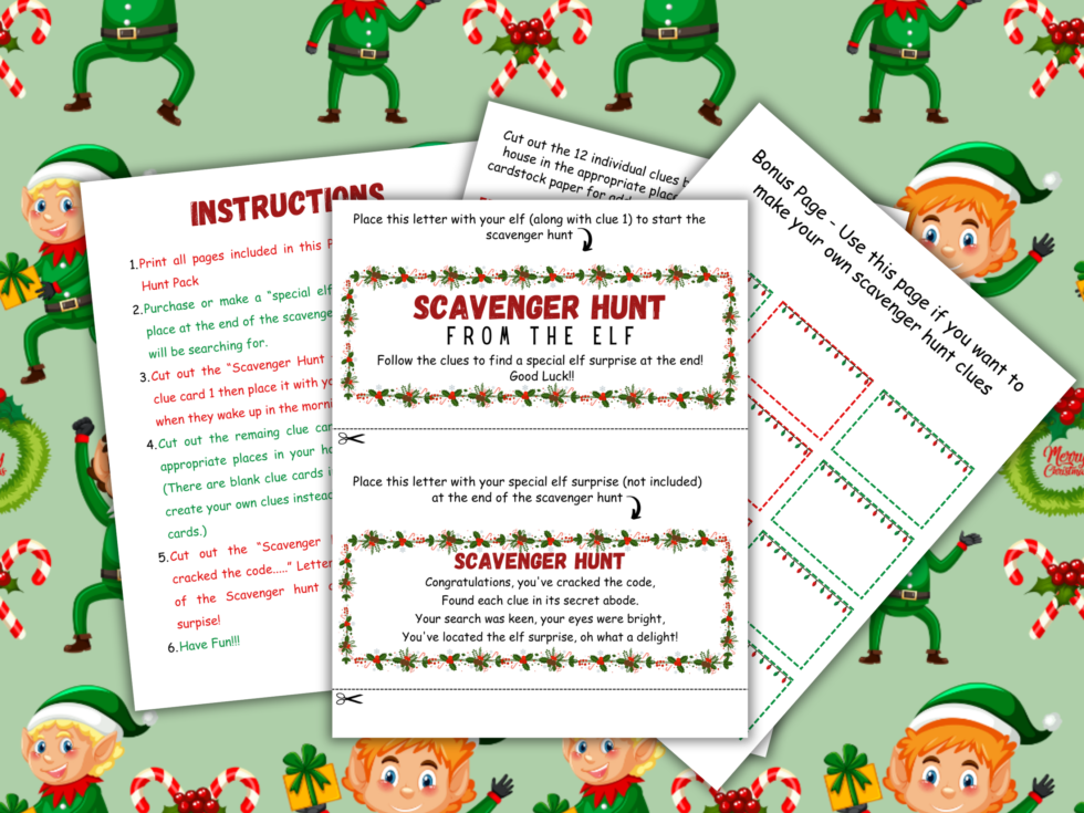 Christmas Printables- Free Elf Scavenger Hunt Game Printables - This ...